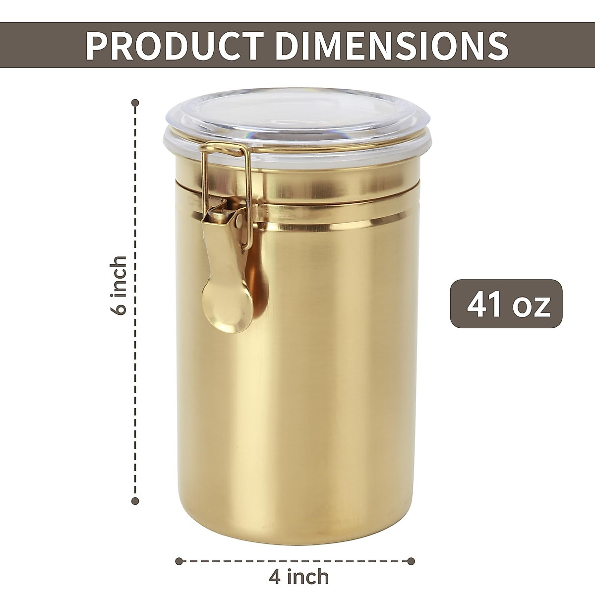 blueden Kitchen Canister 41 oz,Airtight Stainless Steel Kitchen Food Storage Container for Coffee Beans,Beans,Tea,Flour, Cereal,Sugar.Coffee Container with Airtight Clear Lid and Locking Clamp.Gold