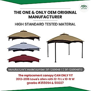 APEX GARDEN Replacement Canopy Top for Lowe's Allen Roth 10X12 Gazebo #GF-12S004B-1