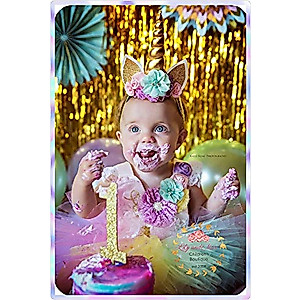 Nishine Toddler Baby Girls Layered Tutu Skirt Dress with Glitter Unicorn Horn Headband Outfit for Birthday Party (Rainbow)