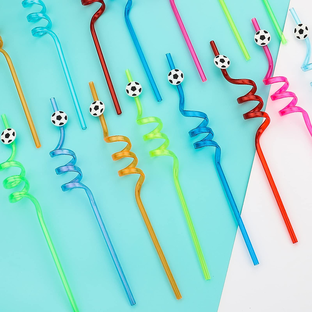 24Pcs Soccer Party Straws for Soccer Party Favors, Soccer Ball Themed Party Decorations Reusable Soccer Themed Straws for Sports Party Supplies for Kids Boys Girls