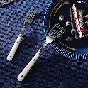 CAROTE 30-Piece Silver set, Stainless Steel Flatware Set with White Handles, Triple-Riveted & Full Tang Design, Kitchen Utensils Set, Mirror Polished, Durable, White