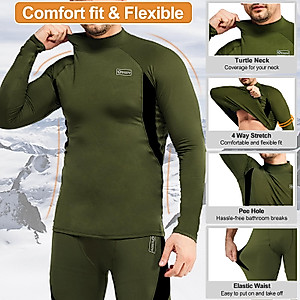 romision Turtle Neck Long Johns Thermal Underwear for Men Fleece Base Layer Cold Weather Top and Bottom Set Hunting Gear