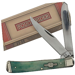 Turquoise Smooth Bone Trapper Pocket Knife Rr1253 2 Open Folding Blades Outdoor Survival Hunting Knife for Camping by Survival Steel