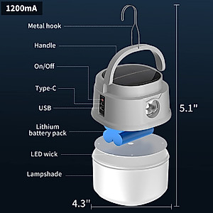 UCGG Solar Camping Lantern, Rechargeable LED Camping Lantern, 4 Light Modes One-Button Switching, Standby Charging Bank, Waterproof, for Hurricane Emergency, Outdoor, Hiking, Home and Car