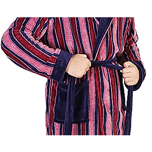 NY Threads Mens Hooded Fleece Bathrobe Plush Long Spa Robe, Large-X-Large, Retro Finesse