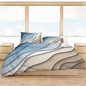 Navy Blue Brown Ombre Duvet Cover Set 3 Pieces with Zipper Closure, Modern Geometric Abstract Cream Bedding Sets 1 Duvet Cover & 2 Pillow Cases, Comforter Cover Set Duvet Cover California King