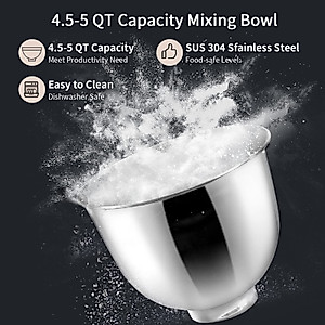 Kitohonald 4.5/5 Quart Stand Mixer Stainless Steel Bowl,5 QT,Compatible with Kitchenaid 5KSM125, 5KSM150, 5KSM175, 5KSM7580, KSM150, RRK150,K45, K45SS, KSM75, KSM90, KSM95, KSM100, KSM103, KSM110