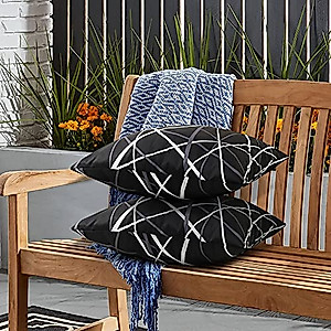 JASEN Set of 2 Outdoor Waterproof Throw Pillow Covers Black and White Striped Decorative Pillow for Patio Garden Sofa Chairs 18x18 inch