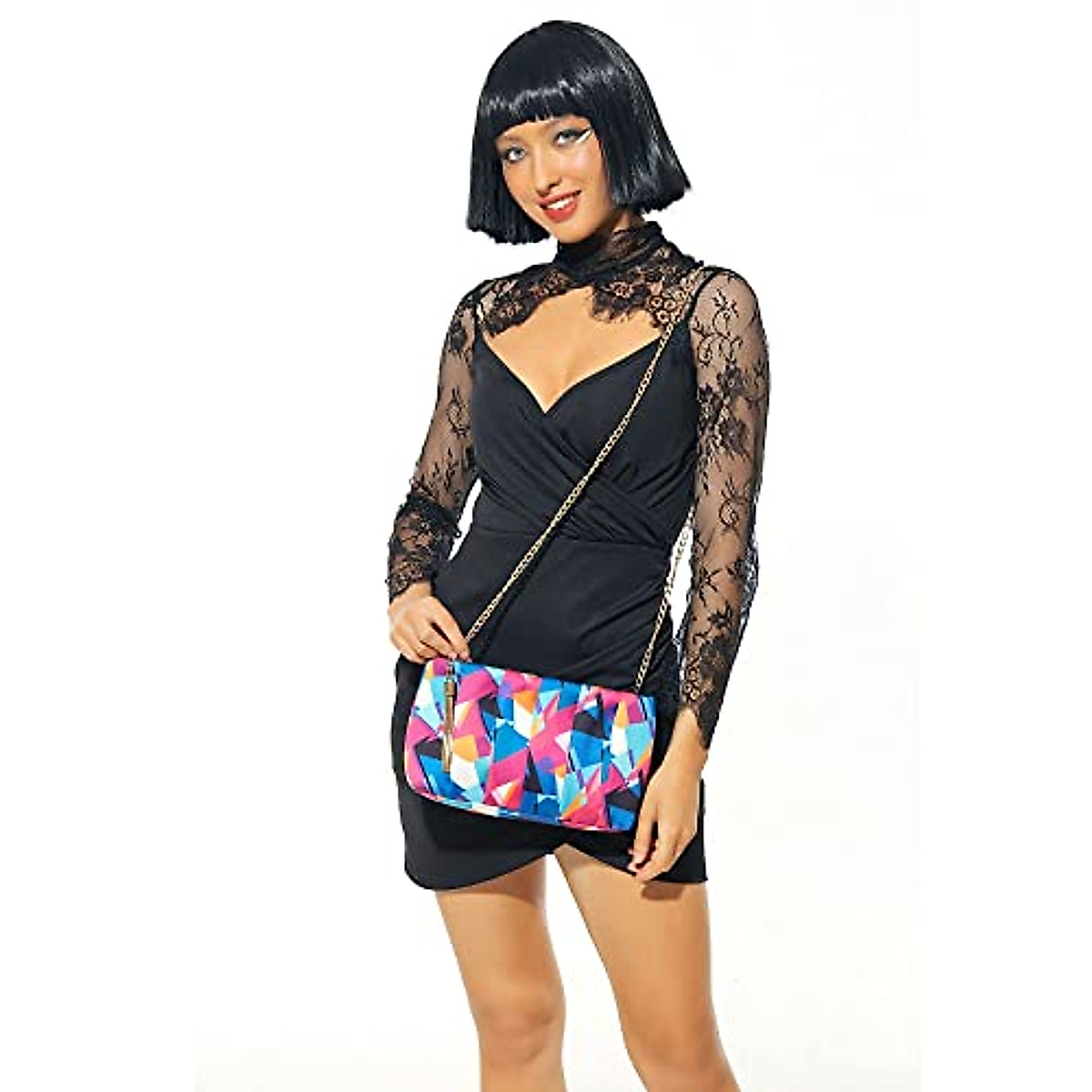 JURLEA Fashion Clutch Purse Silk Shoulder Tote Bags Colorful Crossbody Bags for Women Top-Handle Handbags (Colorful- MH2)