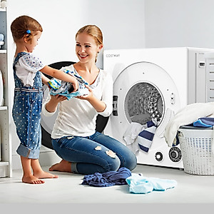 COSTWAY Portable Clothes Dryer, 13.2 LBS Front Load Compact Laundry Dryer with Stainless Steel Drum, 5 Drying Programs and Adjustable Exhaust Vent, Electric Tumble Laundry Dryer, 1350W, White
