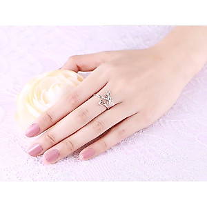 DAOCHONG 925 Sterling Silver Open Heart Insect Dragonfly Wrap Ring for Women (Adjustable Ring) (Dragonfly(wing fitting finger design))