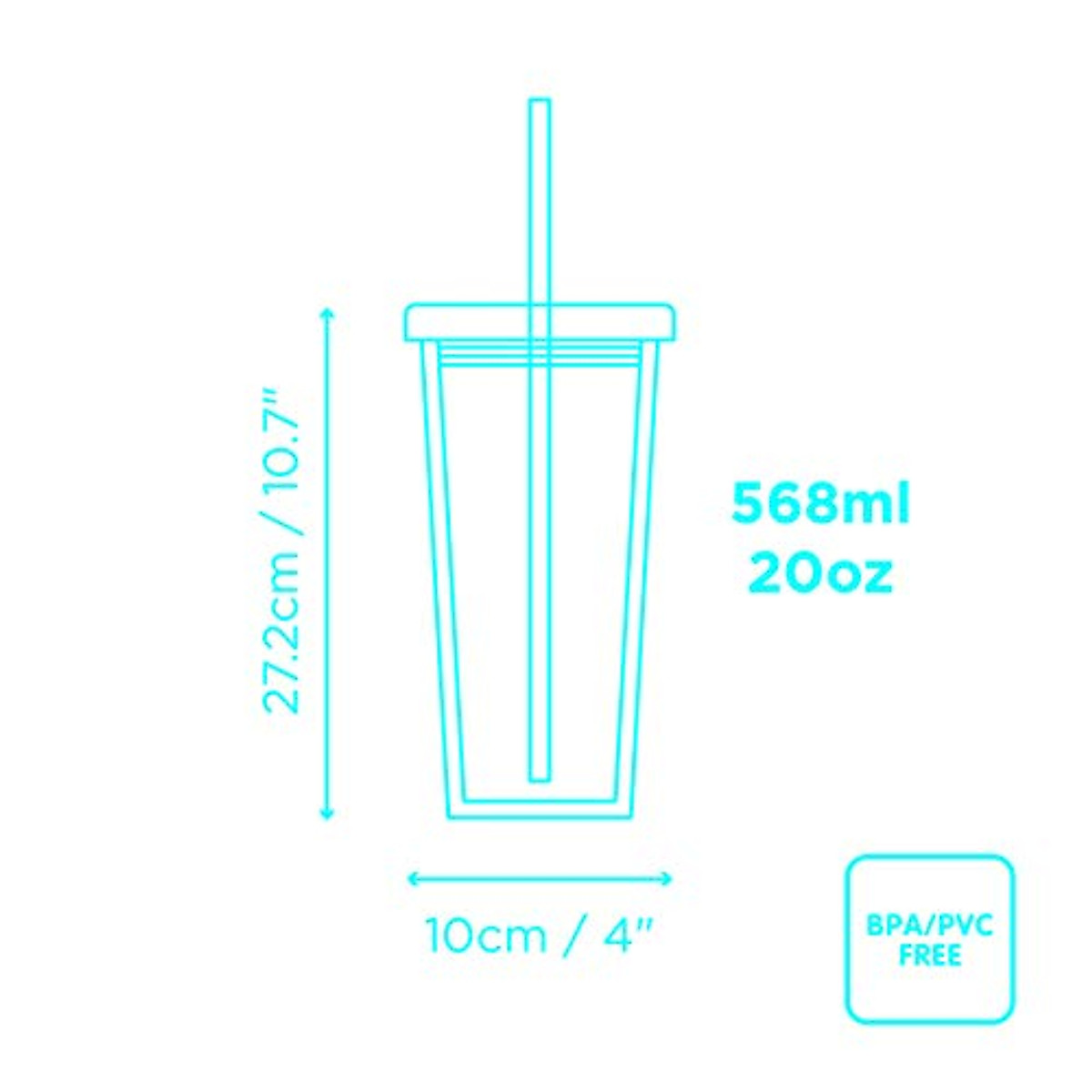 Mustard Banana Double Wall Plastic Straw Cup, 20oz, 568ml, Large