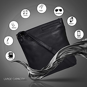 Ozora Multi Pockets Handmade Leather Crossbody Handbags & Sling Bag for Men & Women with Detachable Holster (Black Nappa)