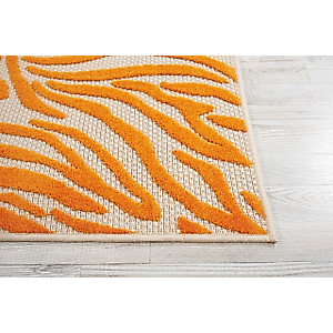 Nourison Aloha Indoor/Outdoor Orange 3'6" x 5'6" Area -Rug, Tropical, Botanical, Easy -Cleaning, Non Shedding, Bed Room, Living Room, Dining Room, Deck, Backyard, Patio (3x5)