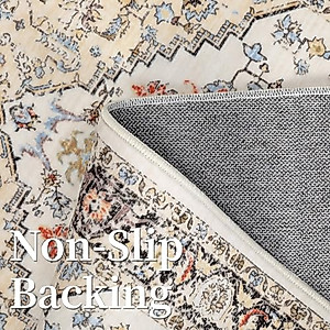 GarveeHome 9x12 Washable Rug Boho Rugs for Living Room Indoor Soft Large Area Rug Low Pile Non-Shedding Accent Rug Non Slip Vintage Rug Traditional Foldable Throw Carpet for Bedroom Home Office Beige