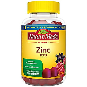 Nature Made Extra Strength Zinc Supplements 30 mg, Dietary Supplement for Immune Health and Antioxidant Support, 60 Zinc Gummies, 30 Day Supply