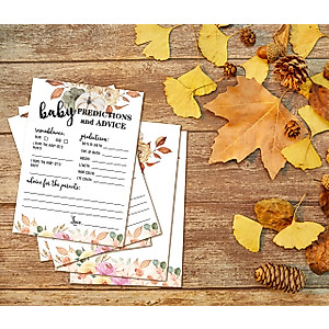 30 Double Side Baby Prediction And Advice Game Cards, Floral Pumpkin Thanksgiving Day Baby Shower Game Cards - 5" x 7"(01)