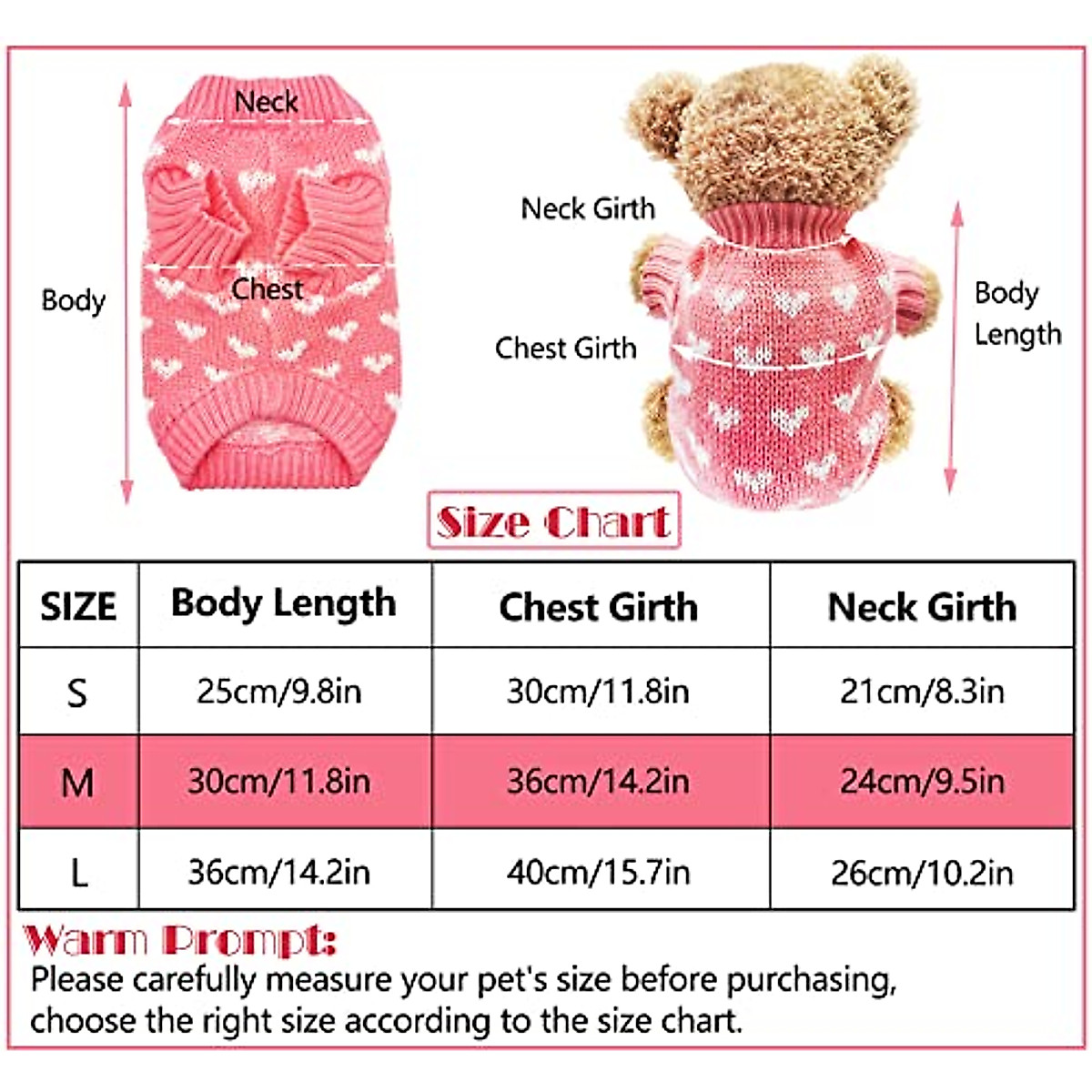 1 Piece of Pink Dog Knitted Sweater Dog Heart Sweater Warm Pet Dog Clothes Winter Doggie Outfits for Small Puppy Cat Pets (Medium)