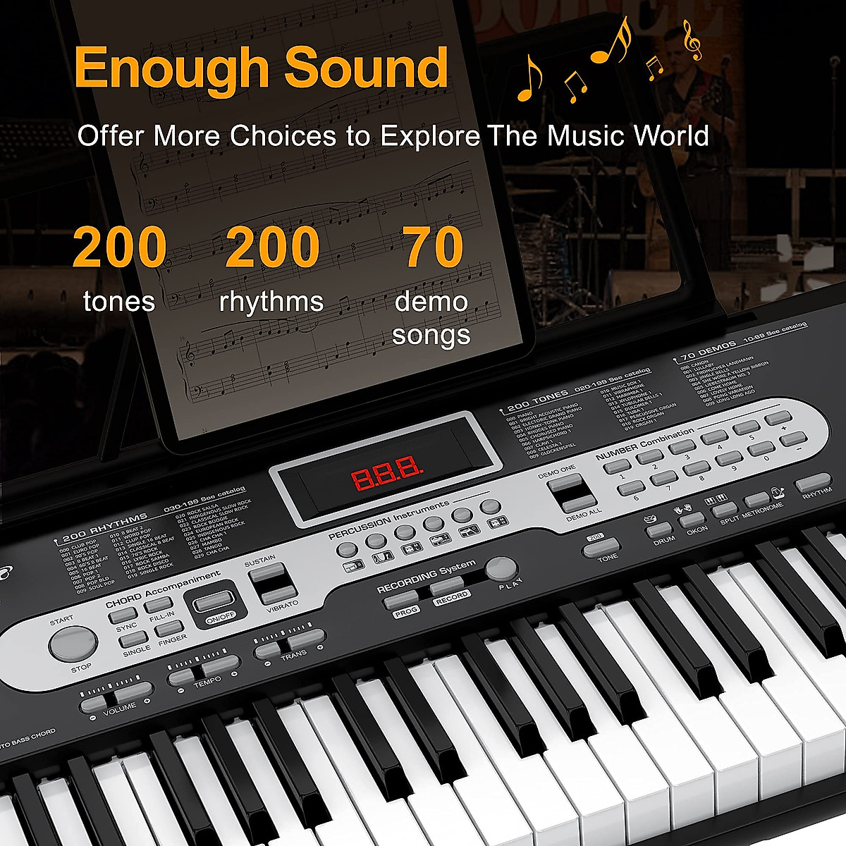 Amyove Keyboard Piano for Beginners, 61 Key Piano Keyboard with Built-In Speaker Microphone, Sheet Stand and Power Supply, Portable Keyboard Teaching for Best Birthday or Christmas Gift