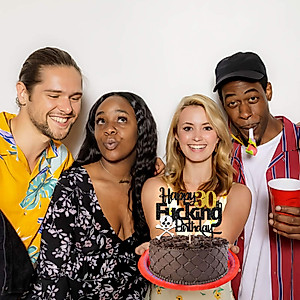 Happy 30th Fuc*ing Birthday Cake Topper, Funny Thirty Fucking Cake Decor - for Men Women Him Her, Dirty 30, 30th Birthday Anniversary Party Supplies - Black Golden Glitter