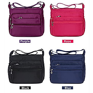 Women Shoulder Handbag Lightweight Cross body Bag Small Ladies Tote Nylon Satchel Purses (Black)