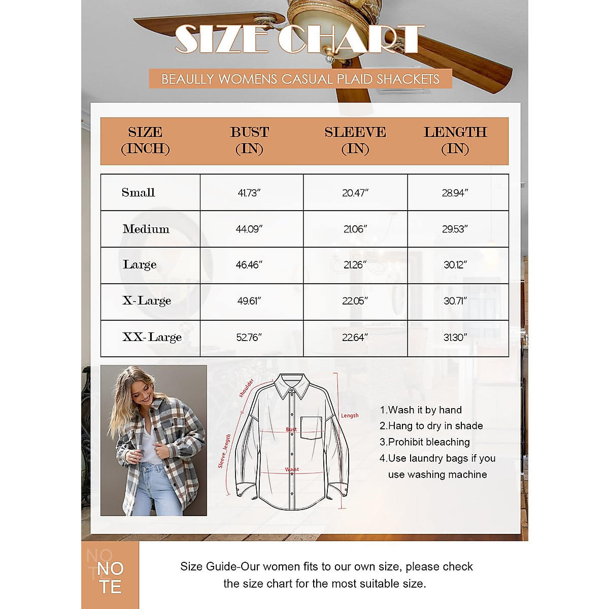 Beaully Women's Brushed Plaid Shirts Long Sleeve Flannel Lapel Button Down Pocketed Shacket Jacket Coats 6017 Khaki Large