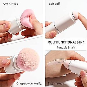 JPNK Portable Makeup Brushes For Travel Makeup - 8 in 1 Travel Loose Powder Brush, Angled Brush,Foundation Blending Lip Brush Retractable Makeup Brushes Sets (White)