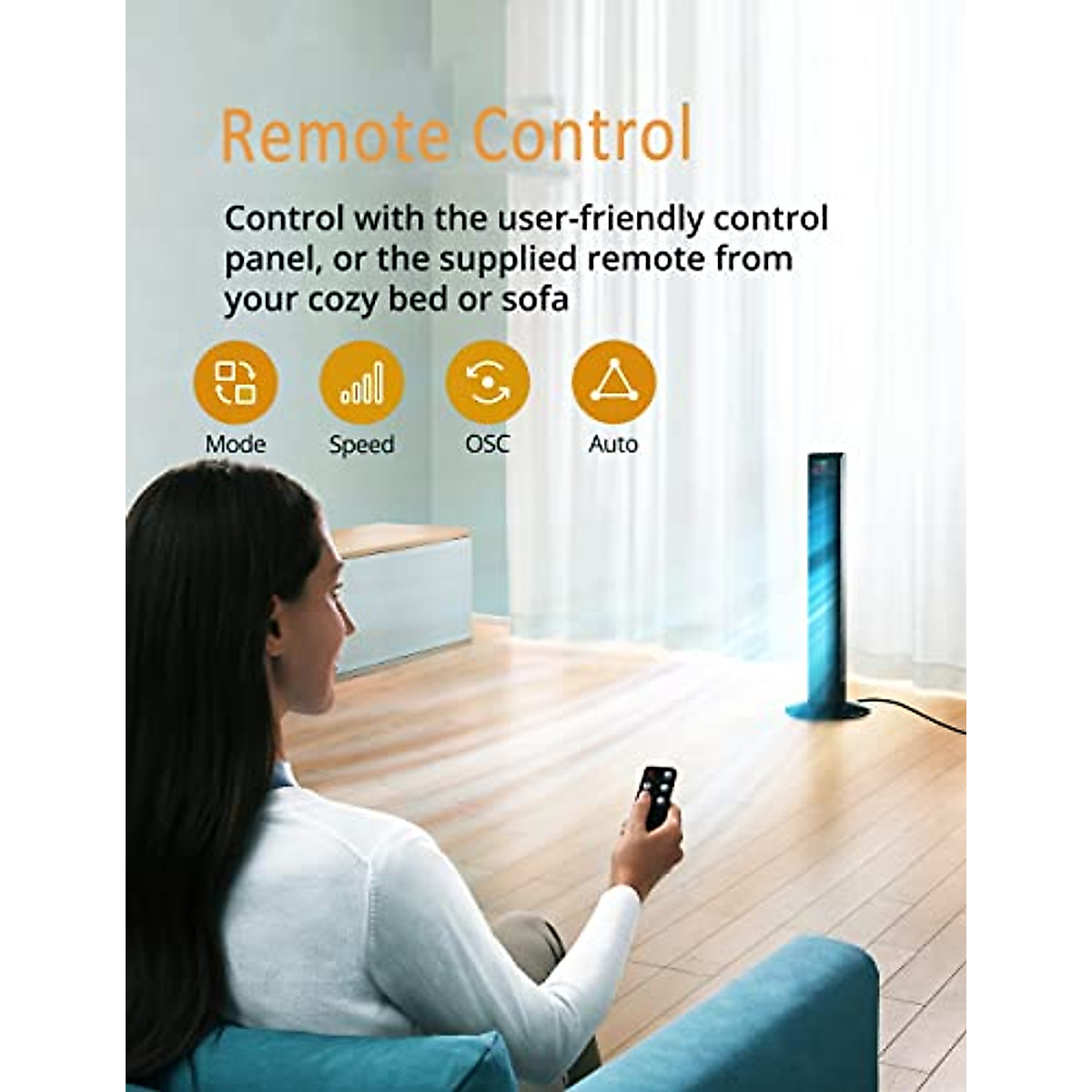 Tower Fan, Whole Room Wind Curve Oscillating Tower Fan with Remote Control, 3 Modes, 12H Timer, LED Display with Auto Screen Off, Low Noise Floor Bladeless Fan for Bedroom, Study or Office Use, black