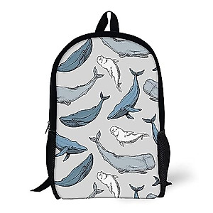 Whale Travel Backpack Casual 17 Inch Large Daypack Shoulder Bag with Adjustable Shoulder Straps