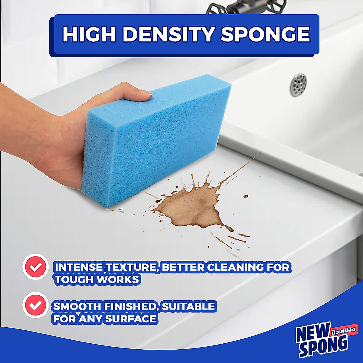 New spong New Spong - Multi-Purposes Sponge, All-Purpose Scrubbing Sponges - for a Wide Range of Textures Such as Glass, Ceramic, or car Wheels, Blue