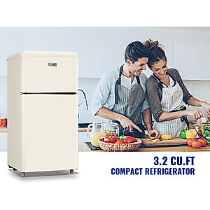 WANAI Mini Fridge Dual Door Refrigerator with Freezer, Compact Refrigerator with Adjustable Temperature & Removable Glass Shelves, Fridge for Apartment/Dorm/Office/Kitchen, Energy Saving White