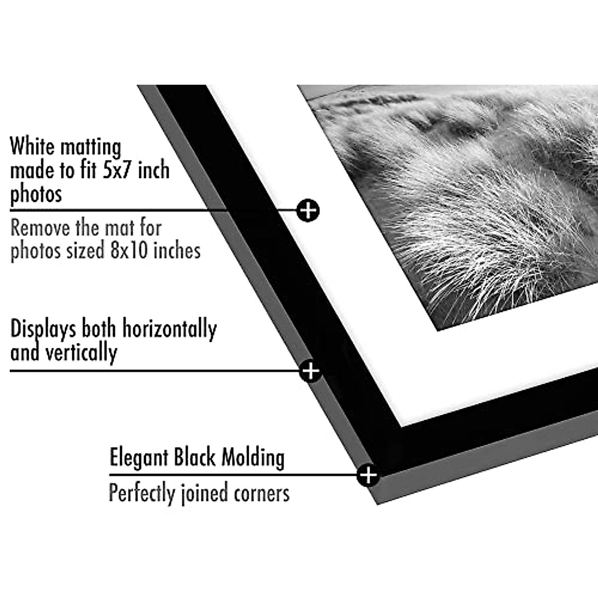 Americanflat 8x10 Picture Frame with Polished Plexiglass - Set of 5 - Use as 5x7 Frame with Mat or 8x10 Frame Without Mat - Galleria Collection - Gallery Frames for Tabletop and Wall Display - Black