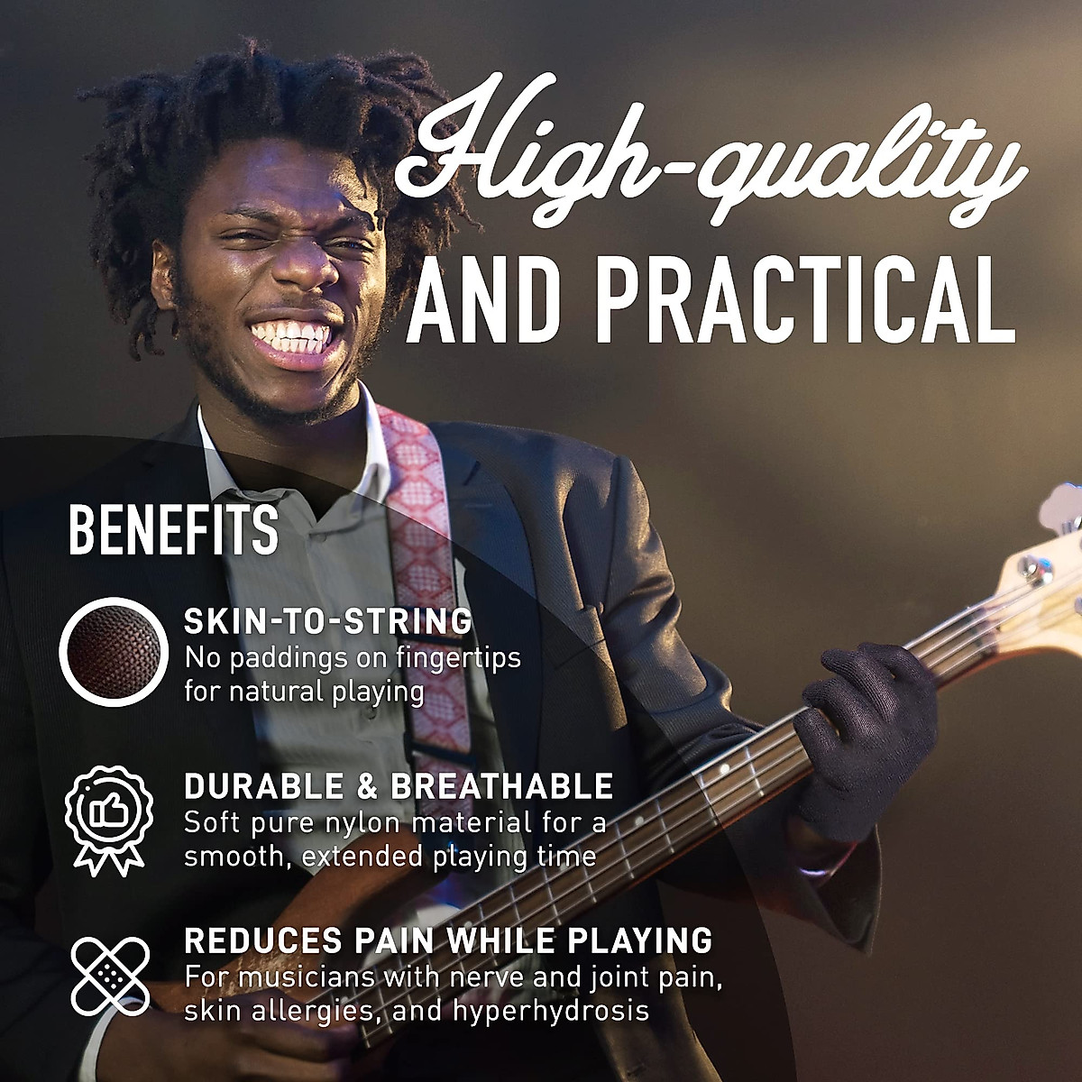 MUSICIANS PRACTICE GLOVE - 1 Glove - Finger & Hand issues (Medium, Black)