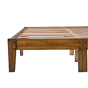 PrimaSleep 14 Inch Solid Wood Platform Bed Frame/Anti-Slip Support/No Box Spring Needed/Easy to Set, Full, Light Brown