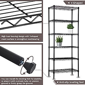 6 Tier Metal Storage Shelves 23" L x 13" W x 60" H Adjustable Wire Shelving Unit 900LBS Metal Shelves Garage Storage Pantry Shelves Storage Rack Wire Rack Shelf Steel Shelves for Storage, Black