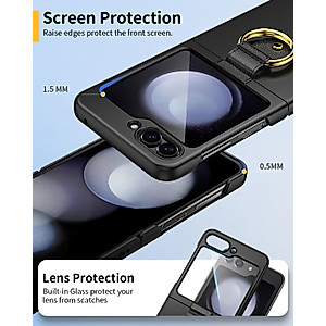 Lanhiem for Samsung Galaxy Z Flip 5 Case, [Ring Holder] Hard Protective Heavy Duty Case Full Body Shockproof Phone Ultra Thin Cover for Samsung Galaxy Z Flip 5 - Black