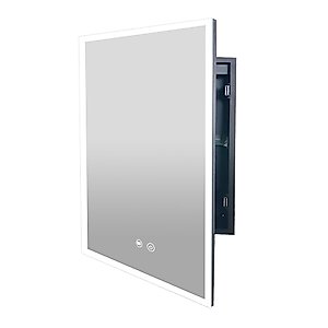 Janboe LED Medicine Cabinet with Light,16×24inch,Recess Mirror Cabinet for Bathroom,3 Color,Dimmable,Demister,Detachable Side Plate,Recess Mount or Surface Mount