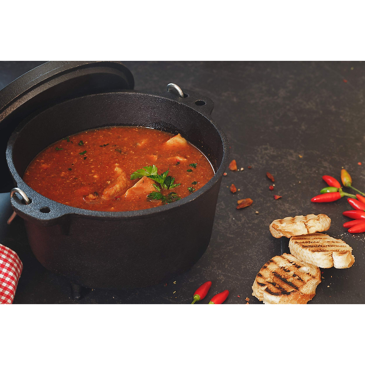 Pre-Seasoned Cast Iron Camp Dutch Oven, 4.1 qt, including Lid Lifter, Lid Stand and Silicone Handle Holders