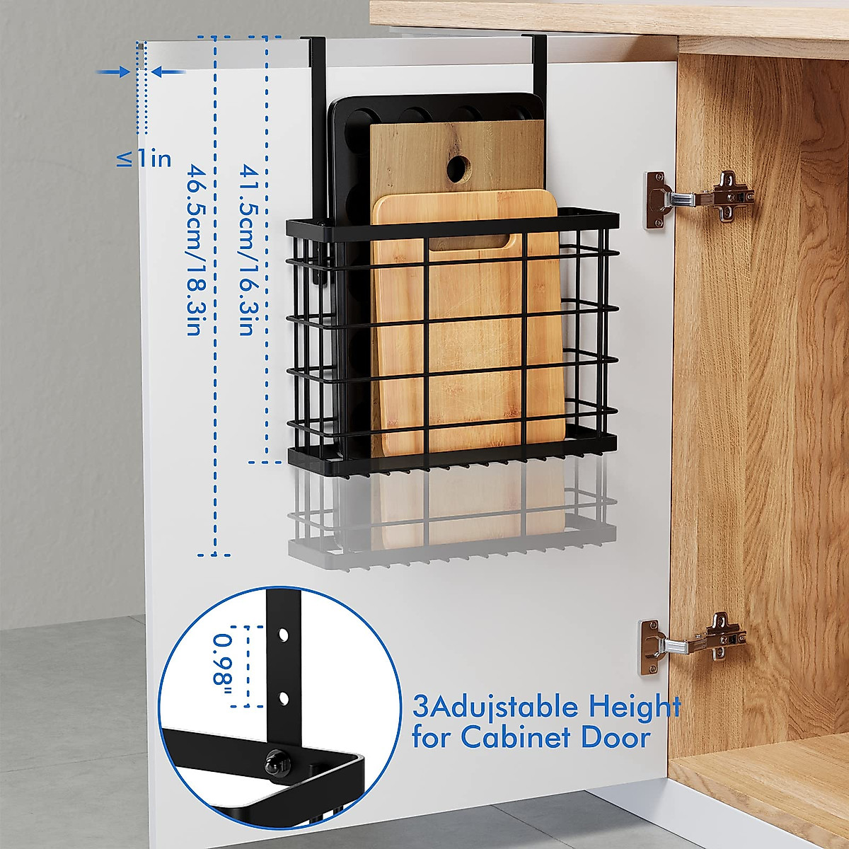 LIVOD Cabinet Door Organizer, Over The Cabinet Door Organizer with Double Towel Bars, Cutting Board Organizer with Towel Holder, Kitchen Cabinet Organier for Pantry, Baking Sheet, Plastic Wrap, Black