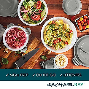 Rachael Ray Leak-Proof Nestable Container Food Storage Bin Set, 10-Piece, Clear with Gray Lids