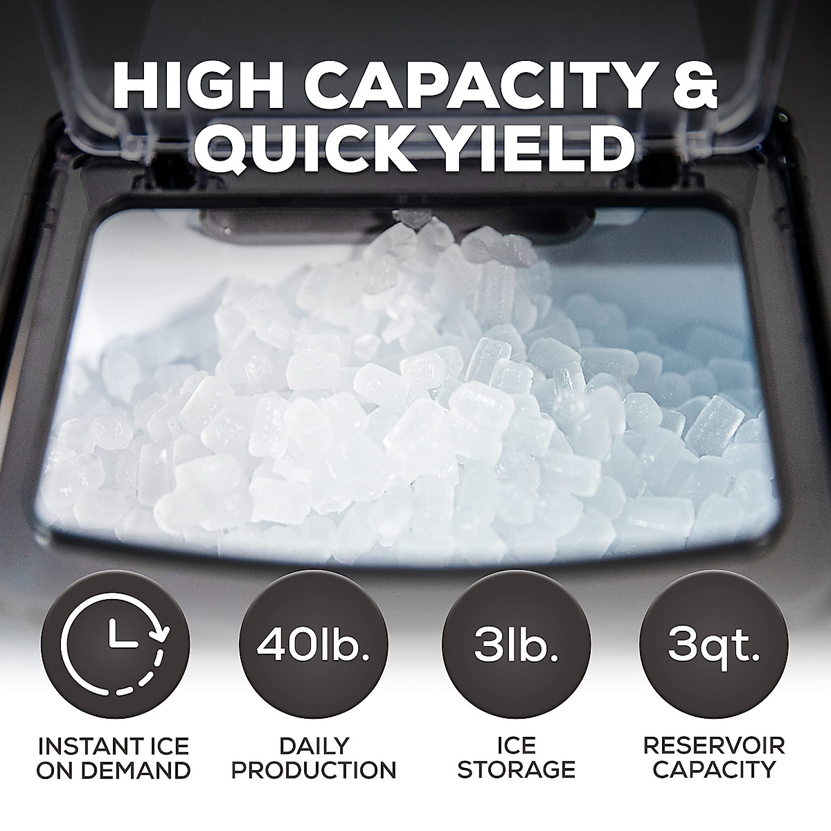 Igloo 40 LB Automatic Dispensing Nugget Ice Maker, Portable, Countertop, Stainless Steel, for Home Use, Makes Small Chewable Cubes for Cold Water, Soda, and Other Beverages