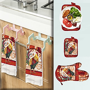 Lobyn Value Packs 4 Pack Kitchen Linens Lightweight Decorative Kitchen Towel Oven Mitt & Potholder (Rooster)