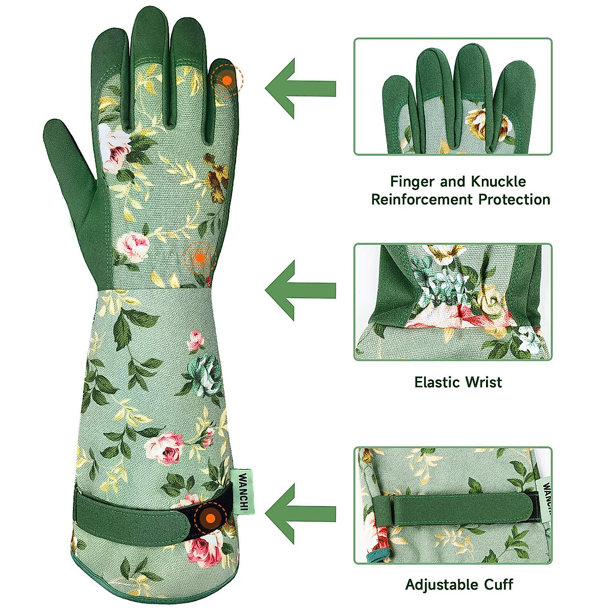 WANCHI Cowhide Leather Thorn Proof Gardening Gloves Medium + Long Sleeve Garden Gloves Small