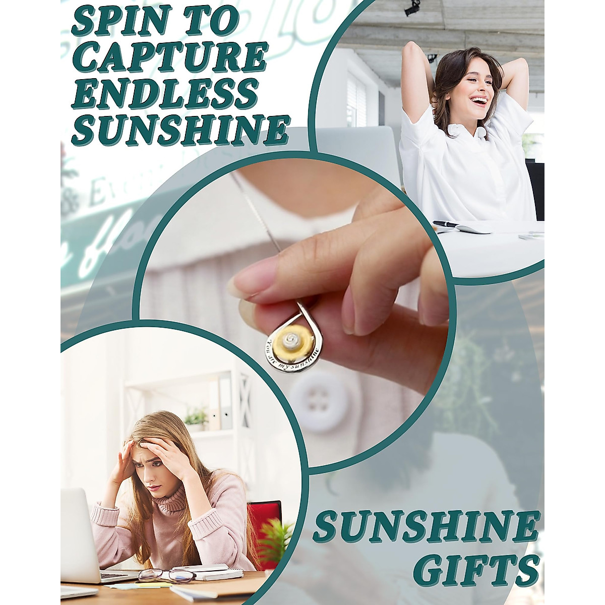 You are My Sunshine Necklace Sunflower Jewelry for Women - 925 Sterling Silver Infinity Spinner Sun Flower CZ Pendant Necklace Birthday Mother's Day Gifts for Couples Mother Daughter Chain 18"+2"