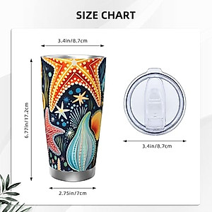 AYCZN Colorful Seashell Starfish 20 OZ Tumbler Stainless Steel Travel Coffee Mug, Ocean Sea Coral Insulated Water Bottle with Lid Leakproof Thermal Cup