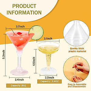 KesaPlan 50 Pack 2 Style Plastic Martini Glasses Disposable Cocktail Glasses 5/3.4 oz Martini Plastic Cocktail Glasses Ice Cream Dessert Cups for Appetizer, Outdoor Parties, Weddings, Home Party