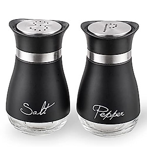 Salt and Pepper Shakers, Stainless Steel and Glass Bottle, Set of 2, Black