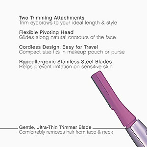 Panasonic Women’s Facial Hair Remover and Eyebrow Trimmer with Pivoting Head, Includes 2 Gentle Blades for Brow and Face and 2 Eyebrow Trim Attachments, Battery-Operated – ES2113PC