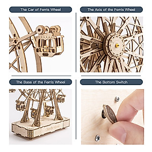 Rowood 3D Puzzles for Adults, Model Kits for Adults, Wooden Music Box,DIY Craft Kits for Adults Teen Boy Gifts on Birthday Christmas - Ferris Wheel (232 PCS)