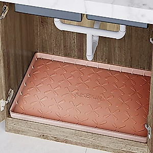 AIKEXIN Under Sink Mat for Kitchen Waterproof, 34" x 22" Silicone Under Sink Liner Drip Tray, Patent Design, Sink Cabinet Protector Mats for Kitchen & Bathroom Water Drips, Leaks, Spills (Brown）